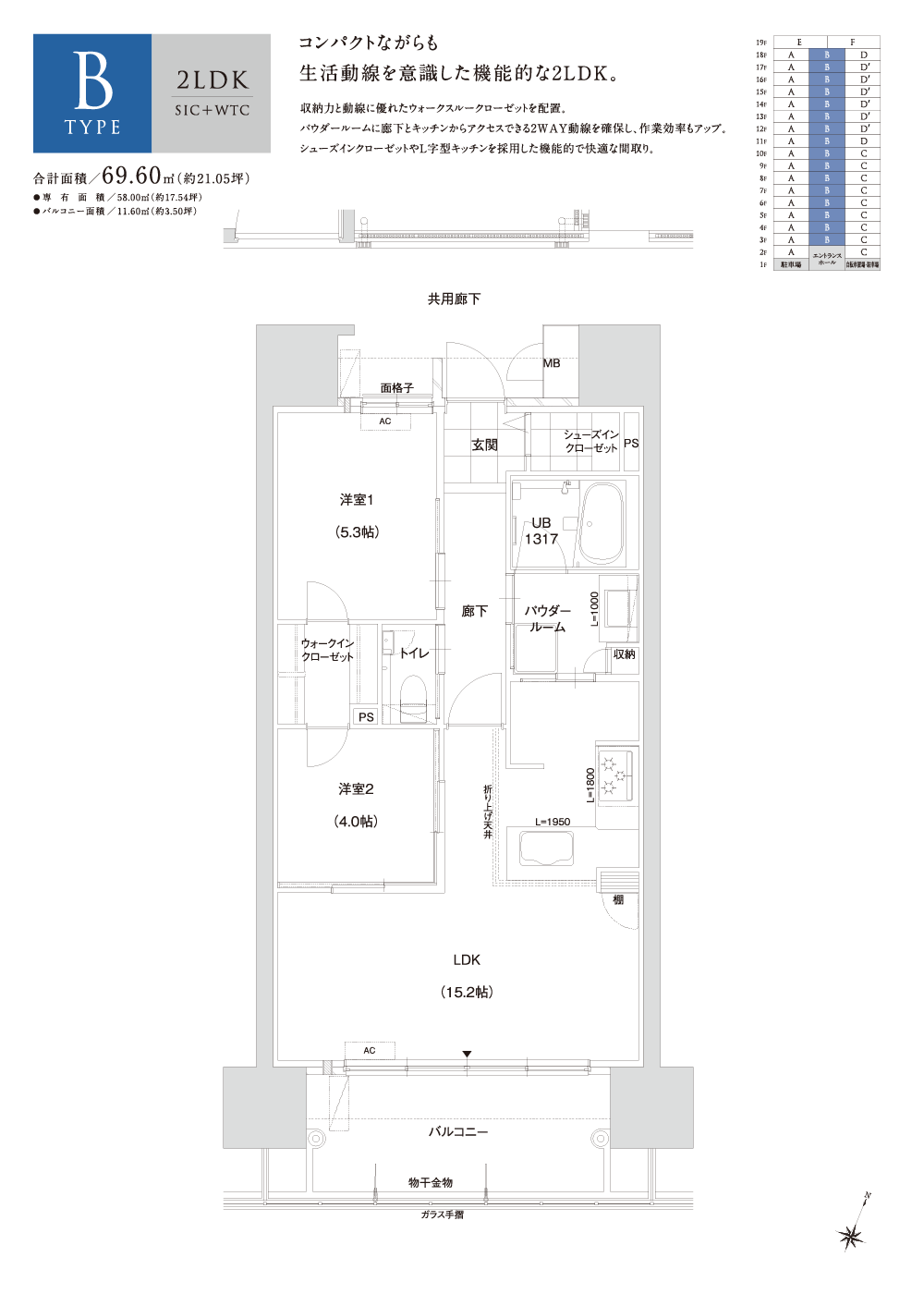 B type 2LDK｜間取り｜[公式]グランドパレスかんまちタワーレジデンス